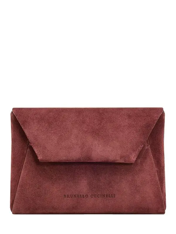 Brunello Cucinelli Suede Envelope Clutch Bag - Cherry