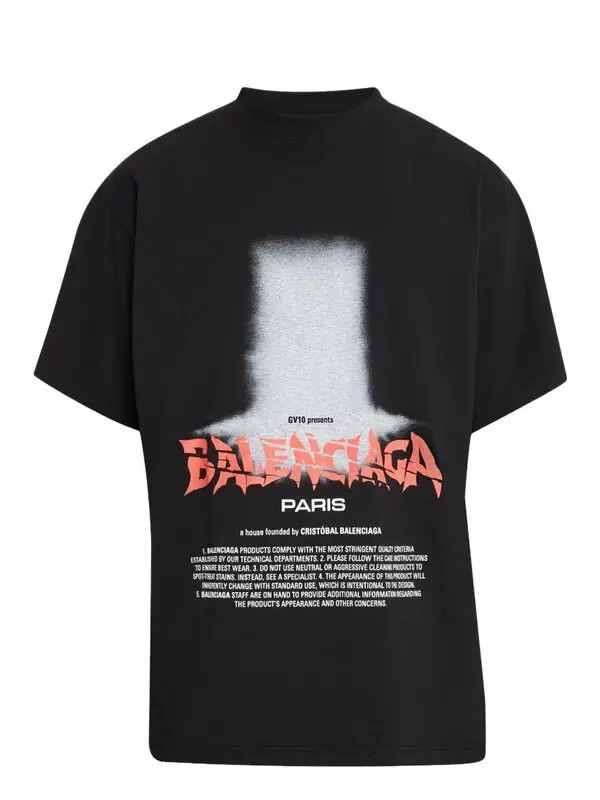Balenciaga Logo Graphic Cotton Jersey T-shirt - Black
