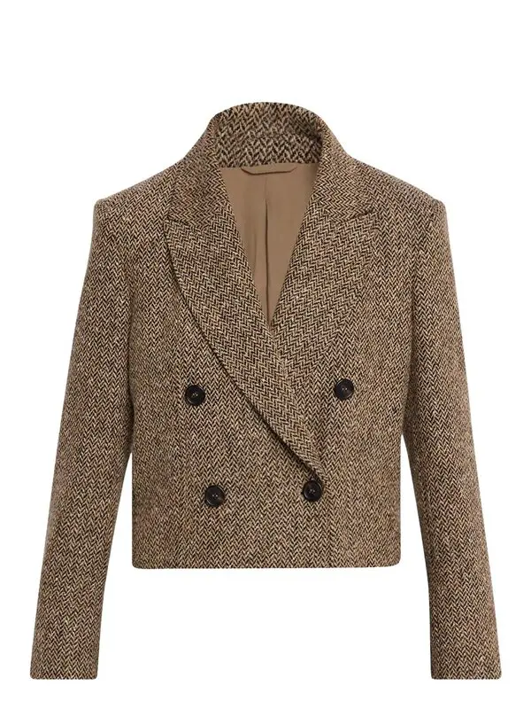 Brunello Cucinelli Sparkling Wool Herringbone Blazer - Camel