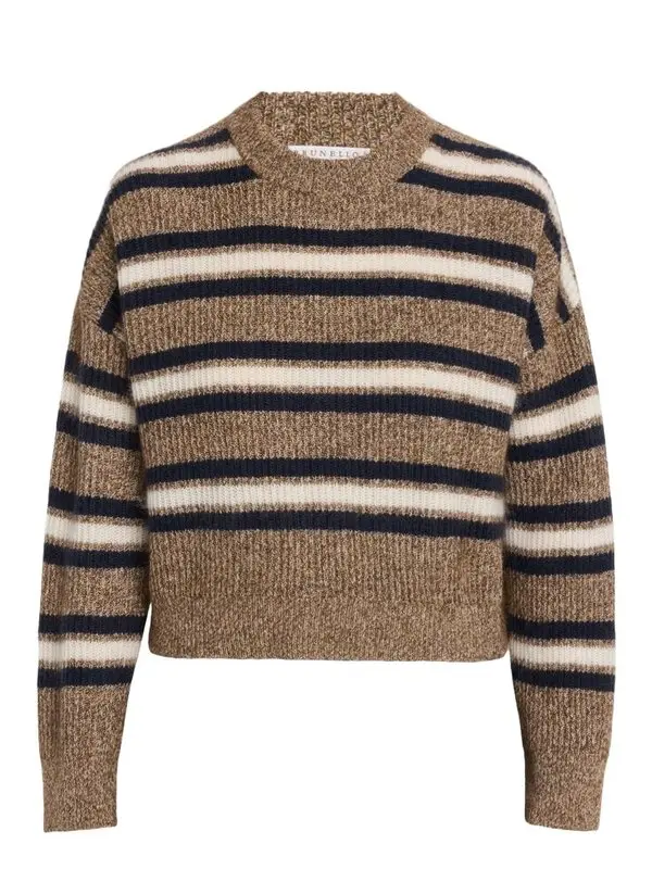 Brunello Cucinelli Cashmere-mohair Striped Sweater - Brown