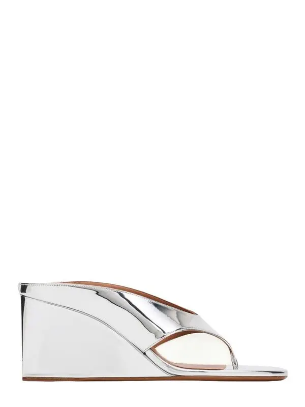 Alaïa 90mm Metallic Leather Wedge Thong Sandals - Silver