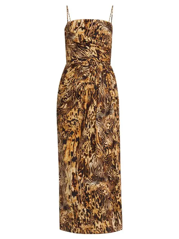 Adam Lippes Cari Abstract-print Draped Ankle Dress - Copper Multi