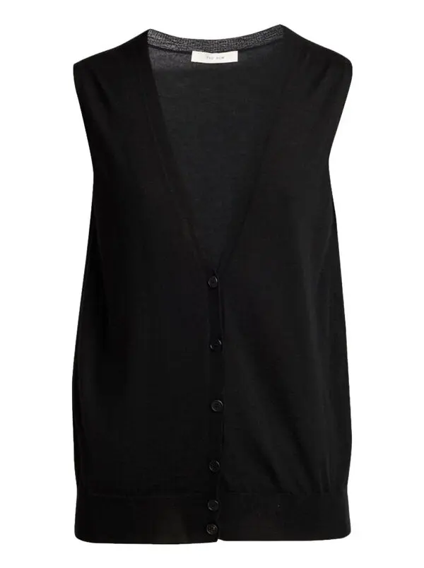 THE ROW Neel Cashmere Cardigan Vest - Black