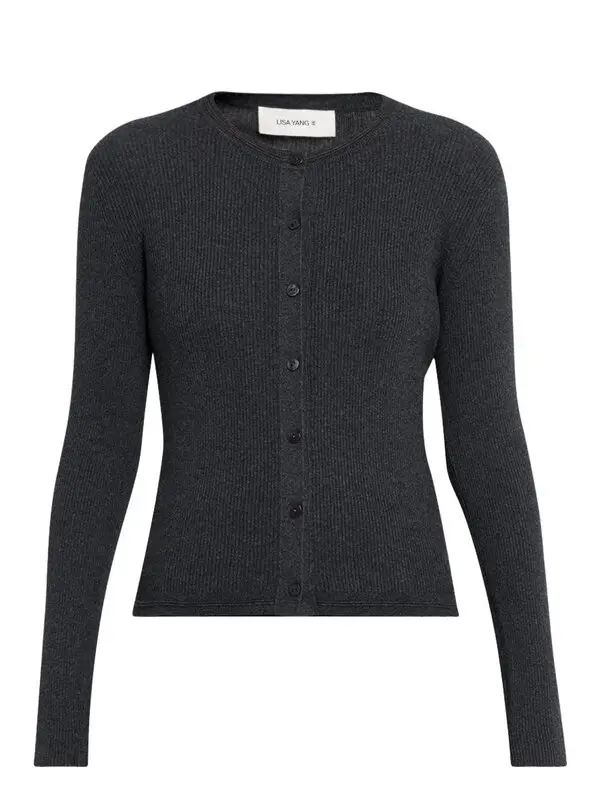 LISA YANG Abeena Cotton-cashmere Rib Crewneck Cardigan - Eclipse