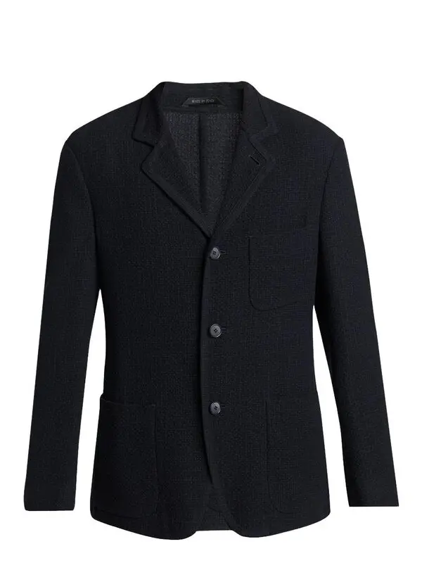 Giorgio Armani Wool Textured Knit Blazer - Blue