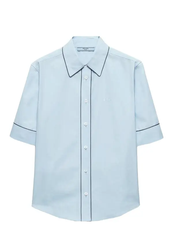 Prada Short-sleeve Cotton Button-down Top - Light Blue