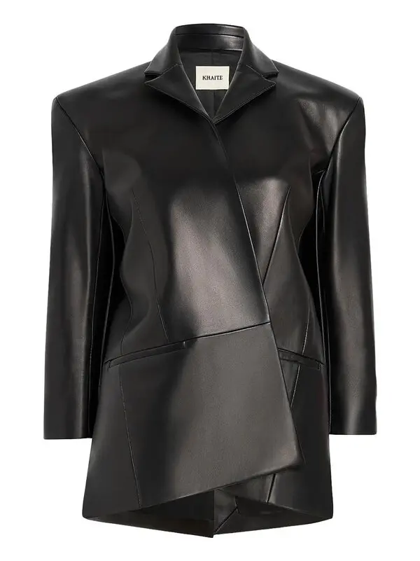 Khaite Palto Asymmetric Leather Jacket - Black