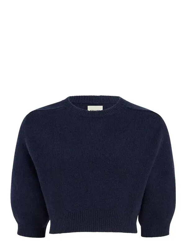Khaite Lorelai Cropped Wool-cashmere Sweater - Midnight Navy