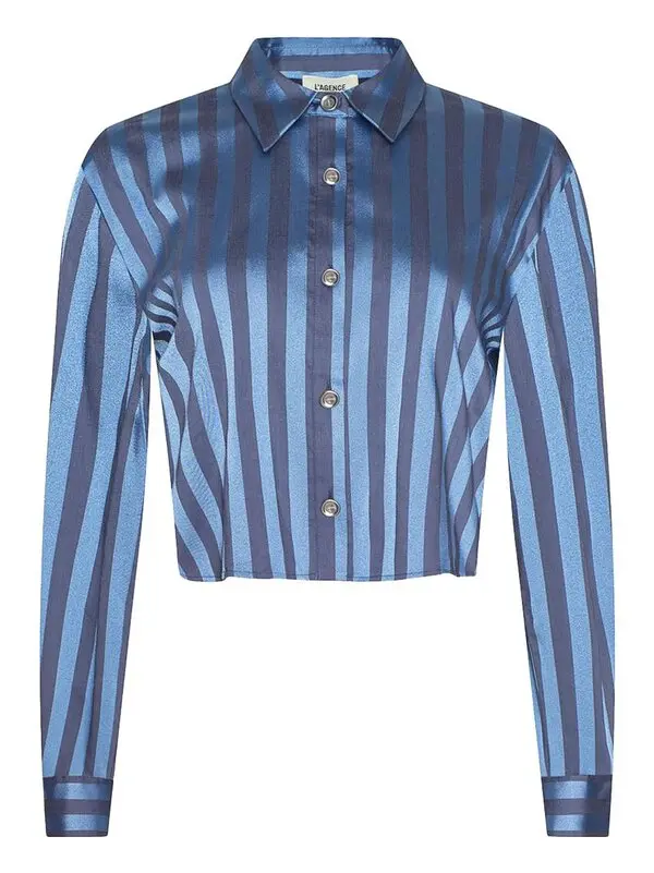 L'Agence Cosette Stripe Cropped High-low Shirt - Blue Multi