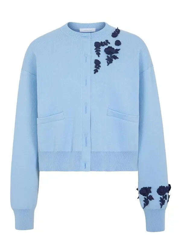 Rabanne Floral Embroidered Crewneck Cardigan - Blue