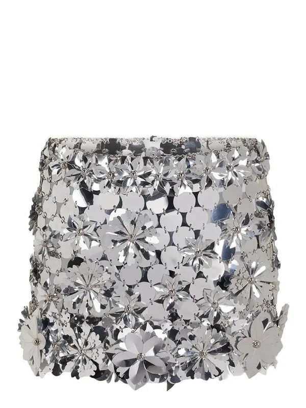Rabanne Floral Sequined Mini Skirt - Silver
