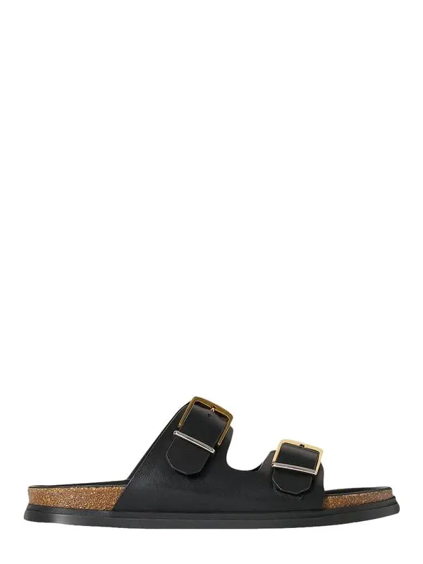 THE ROW Leather Dual-buckle Slide Sandals - Black