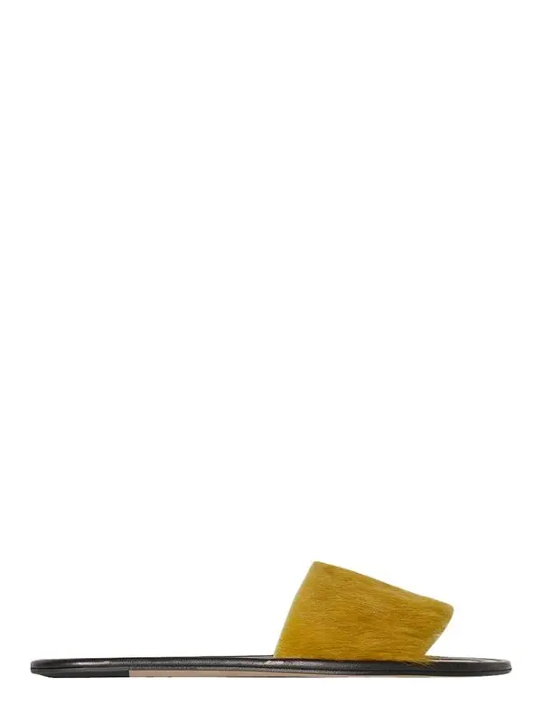 THE ROW Malick Calf Hair Flat Slide Sandals - Moss