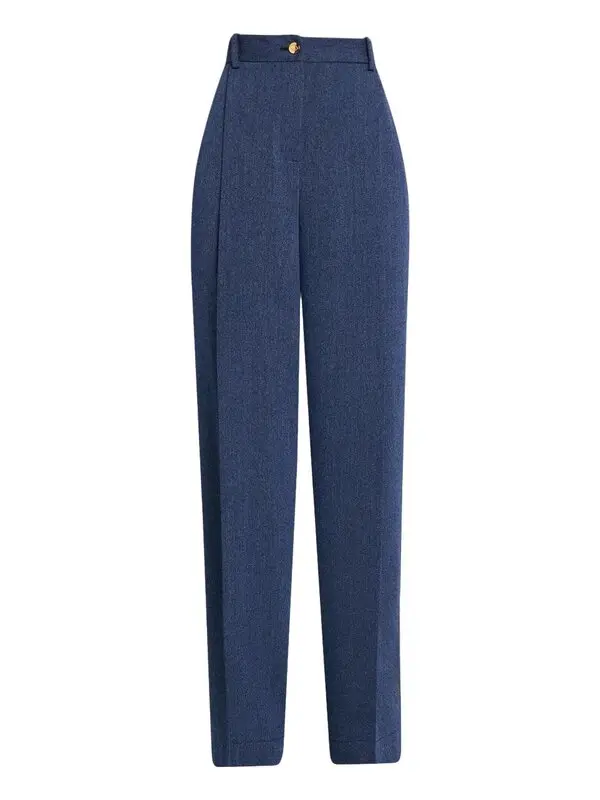 Oscar De La Renta Wool Drill Tailored Wide-leg Trousers - Indigo