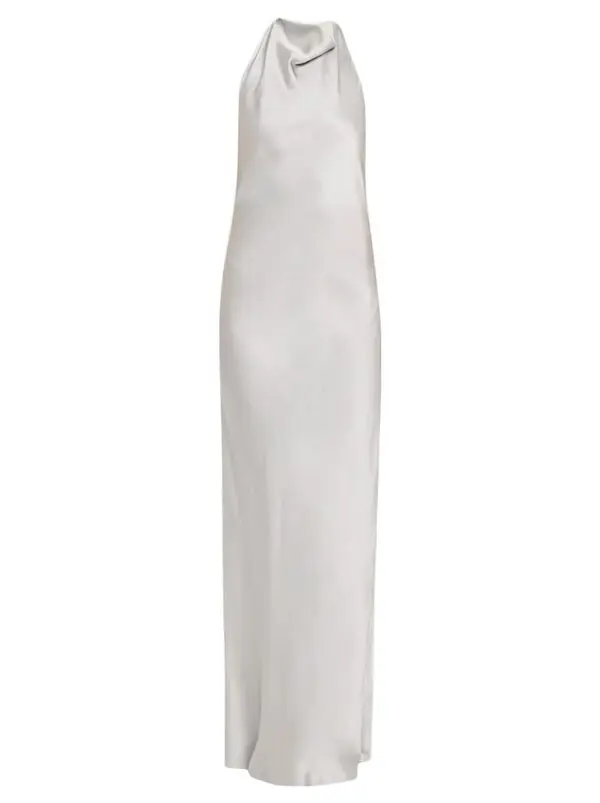 Brunello Cucinelli Fluid Silk Satin Cowl Halter Gown - Pear