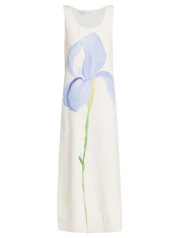 Lafayette 148 New York Sleeveless Flower Silk-linen Maxi Dress - Cloud Mult