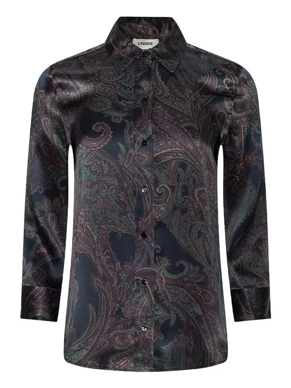 L'Agence Dani Paisley Silk 3/4 Sleeve Blouse - Midnight