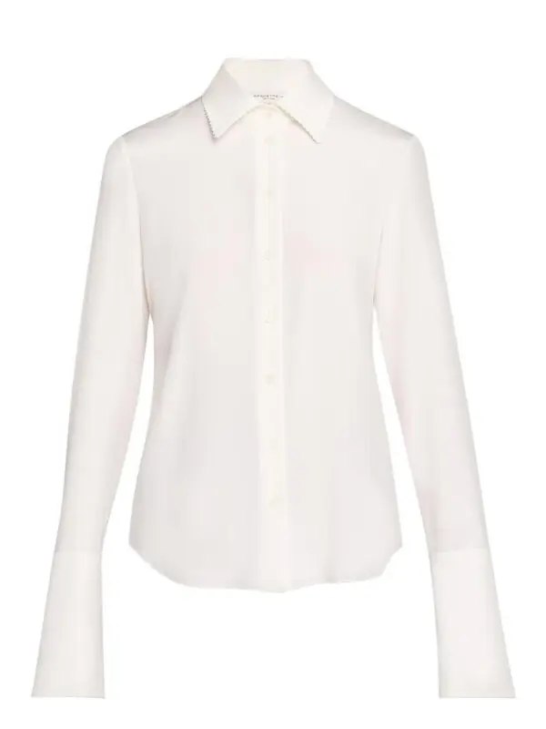 Lafayette 148 New York Lace-trim Organic Silk Georgette Blouse - Cloud