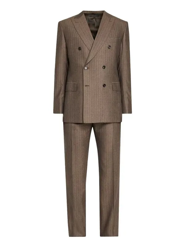 Brioni Tonal Stripe Herringbone Double-breasted Suit - Sienna