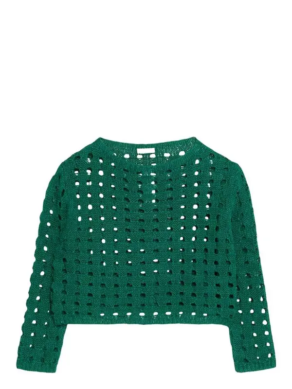 Lafayette 148 New York Linen-silk Chainette Basket Stitch Sweater - Grass