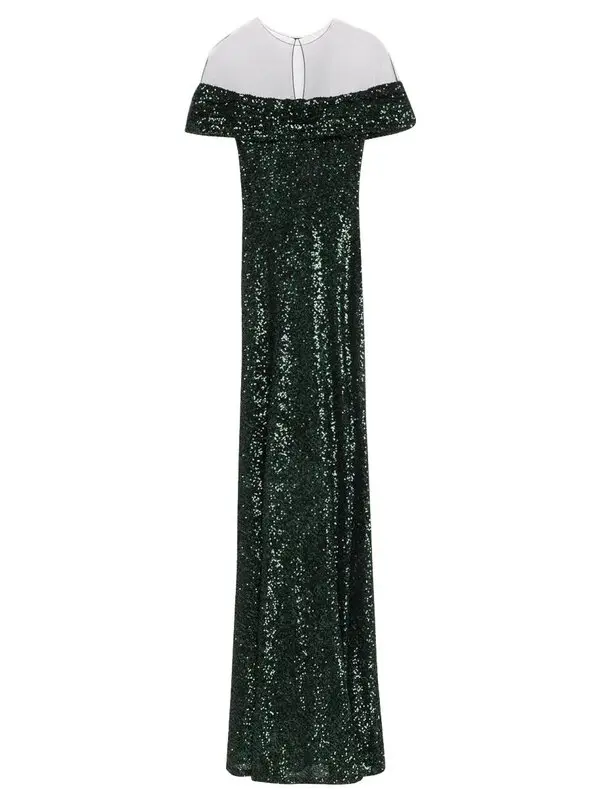 Naeem Khan Off-the-shoulder Sequined Illusion Gown - Emerald