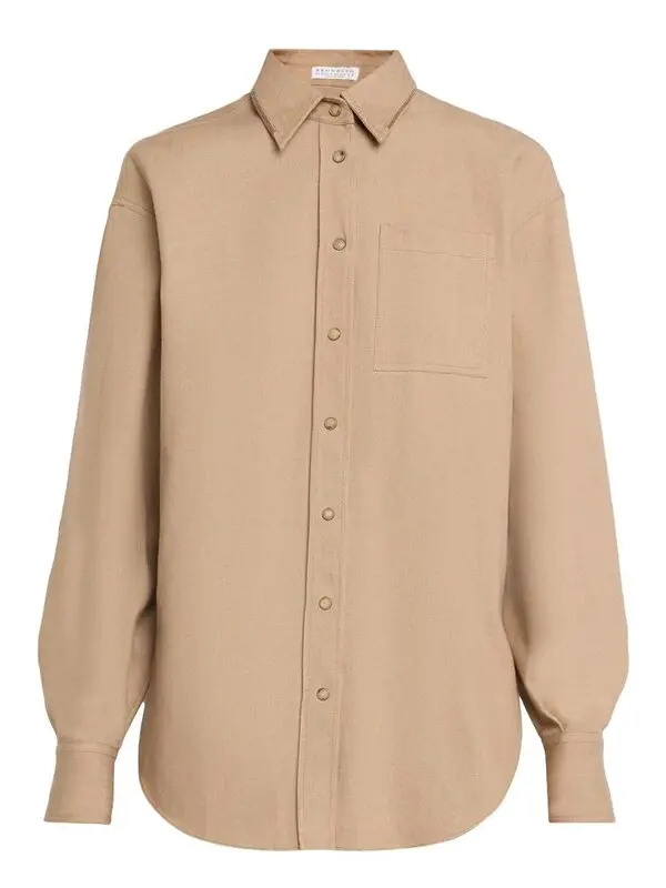 Brunello Cucinelli Sparkle Monili Twill Button-down Shirt - Beige