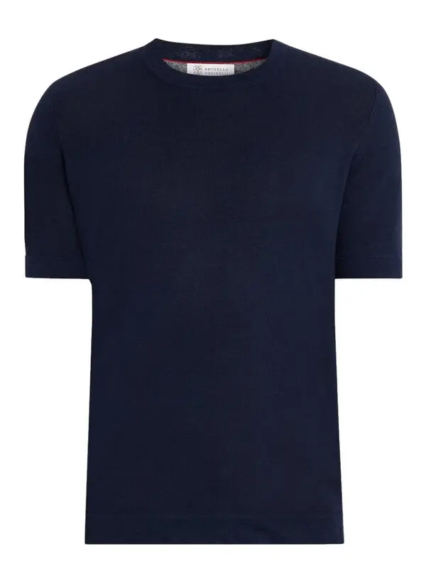 Brunello Cucinelli Linen And Cotton Knit Short-sleeve Sweater - Navy