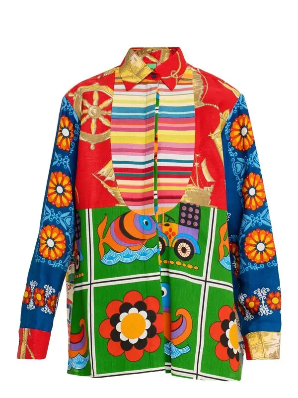 Rianna + Nina Mixed-print Bib Button-down Shirt - Multi