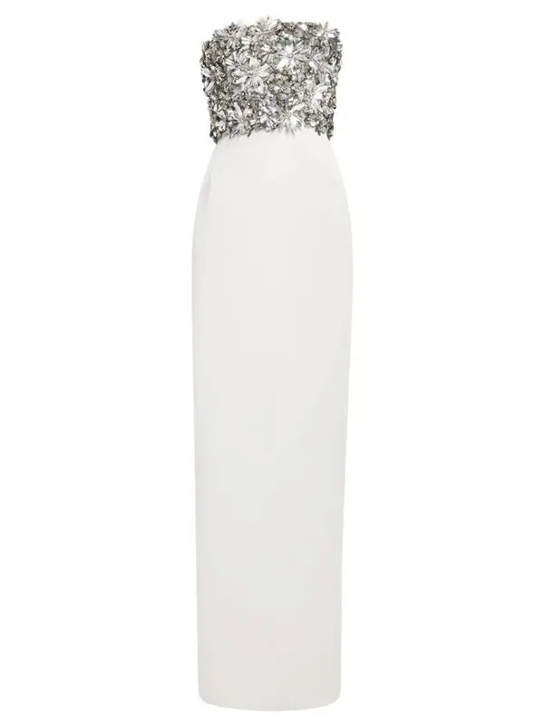 Prabal Gurung Strapless Floral Embellished Silk Column Gown - Silver