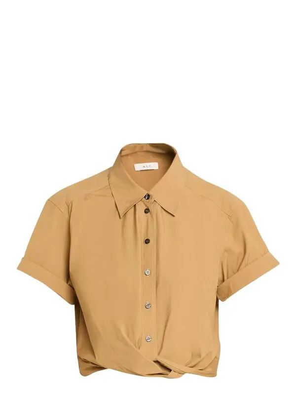 A.L.C. Lily Cropped Twist-front Poplin Shirt - Toffee