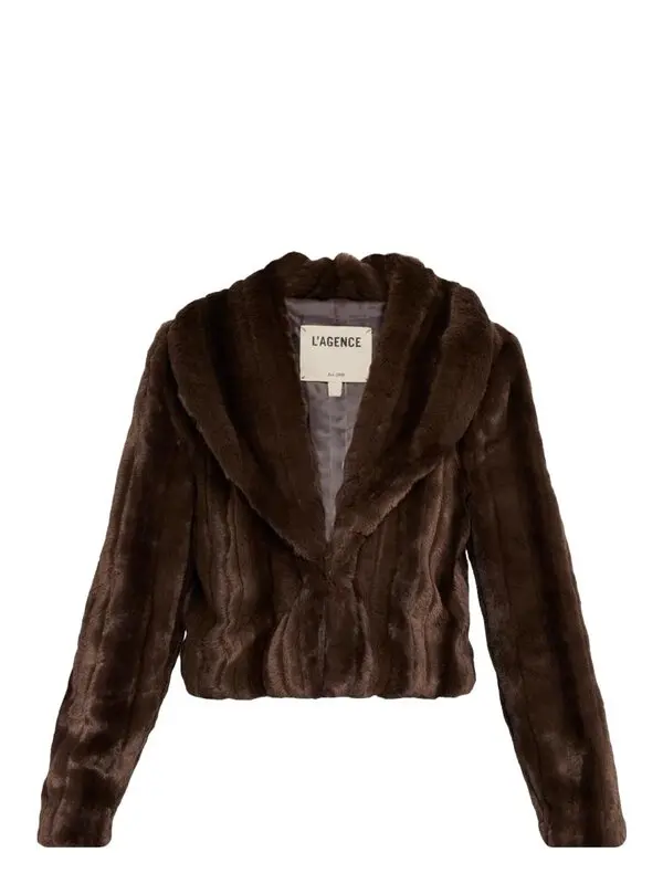 L'Agence Davy Faux Fur Cropped Jacket - Dark Java