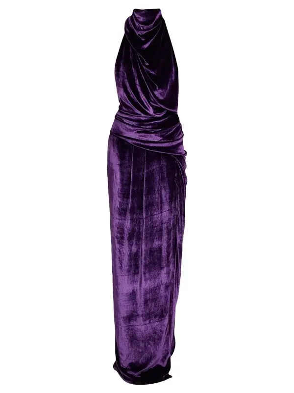Prabal Gurung Draped Velvet Halter Dress - Silver