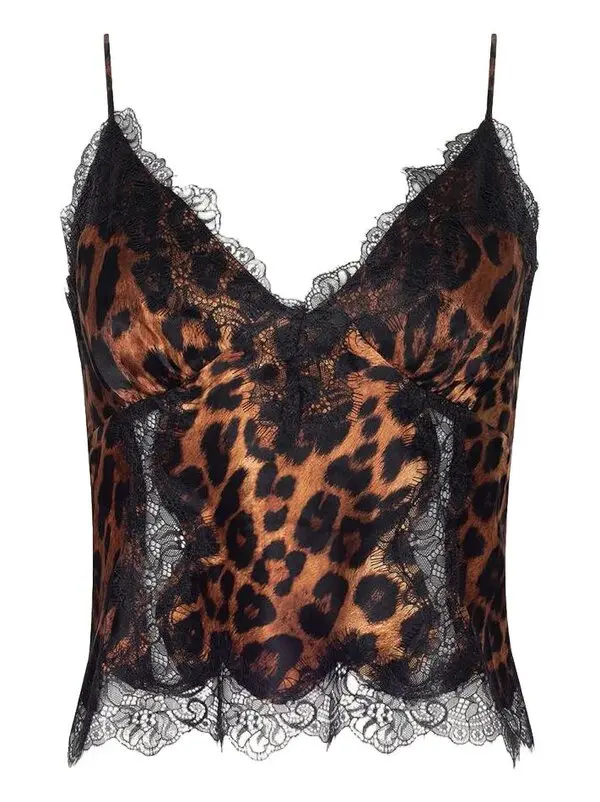L'Agence Kimber Leopard Silk Lace Cami - Tan Multi