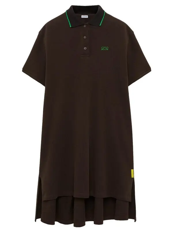 Loewe Short-sleeve Cotton Pique High-low Polo Dress - Brown