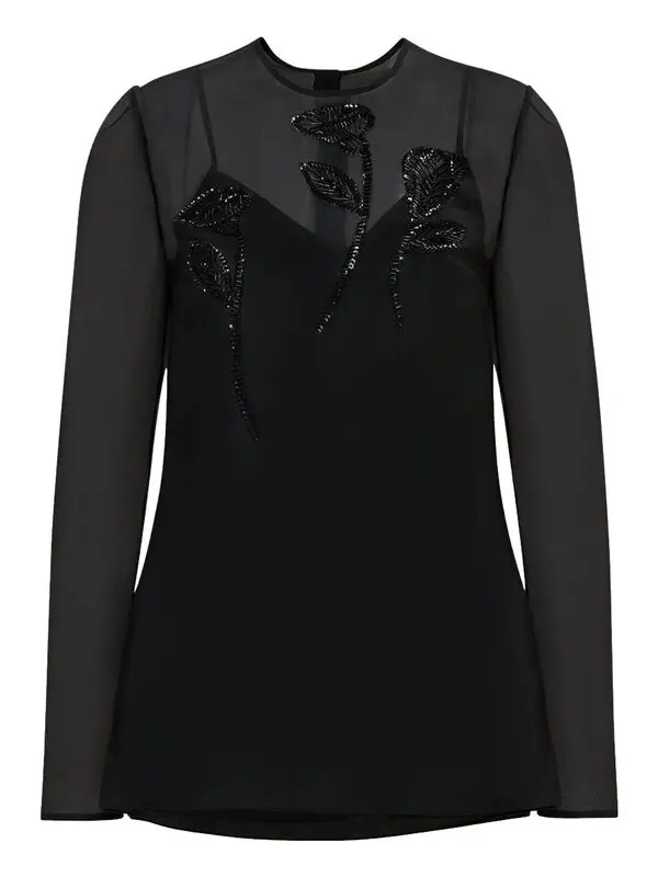 Carolina Herrera Embellished Semi-sheer Long Sleeve Top - Black