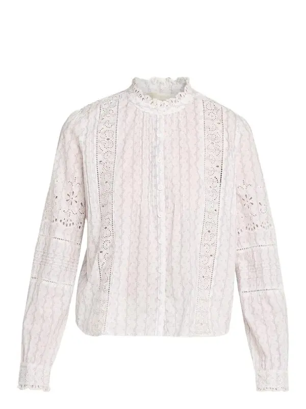 LoveShackFancy Lal Embroidered Button-front Top - Blue Bonnet