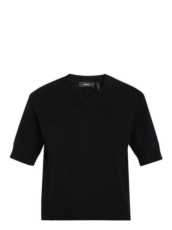 Theory Cashmere Short-sleeved Crop Sweater - Blk