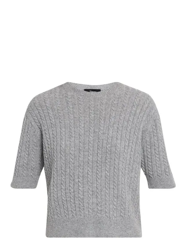 Theory Cashmere Short-sleeved Crop Sweater - Grey