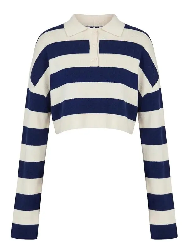 SEROYA Ryla Striped Polo Sweater - Eggshell/navy