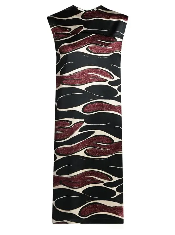Marni Abstract Wave Sleeveless Midi Dress - Black Multi