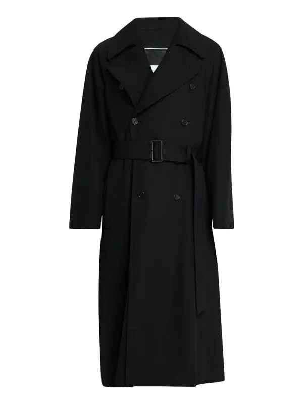 Saint Laurent Grain De Poudre Belted Trench Coat - Black