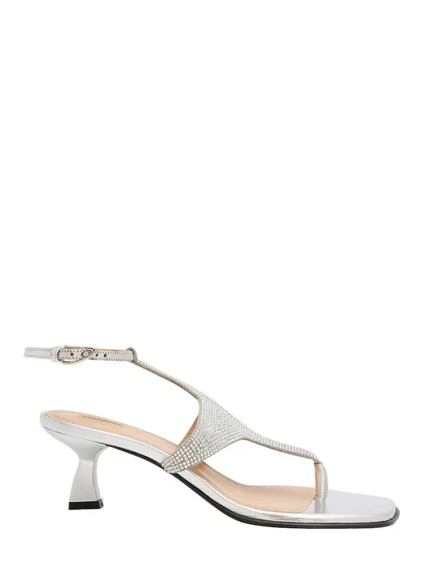 NODALETO Dona Nova Embellished Metallic Leather Kitten-heel Sandals - Silver