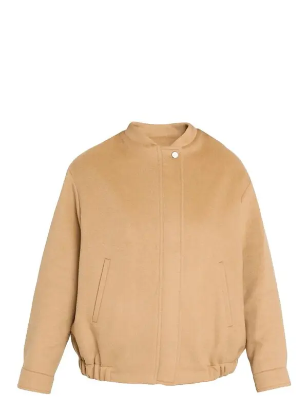 Cinzia Rocca Short Collarless Bomber Jacket - Camel