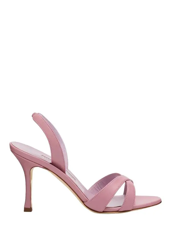 Manolo Blahnik 90mm Callasli Crossover Leather Slingback Sandals - Dark Pink