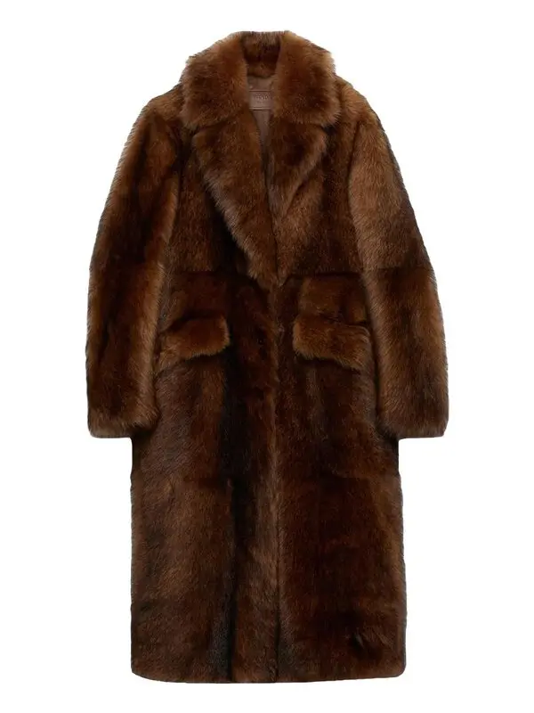 Prada Single-breasted Lamb Shearling Long Coat - Brown