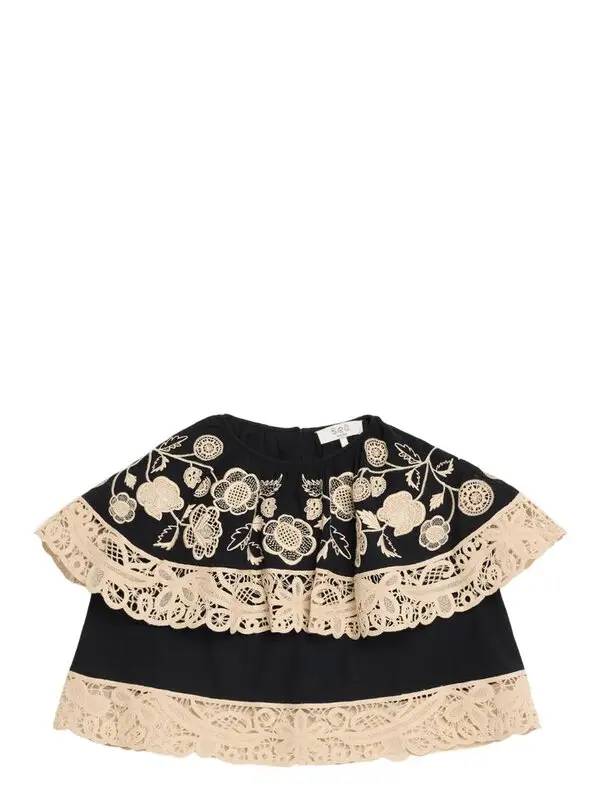 Sea Shiloh Embroidered Ruffle Blouse - Black