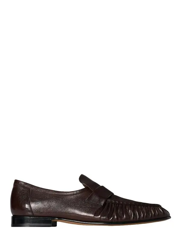 THE ROW Soft Grained Leather Penny Loafers - Deep Brown