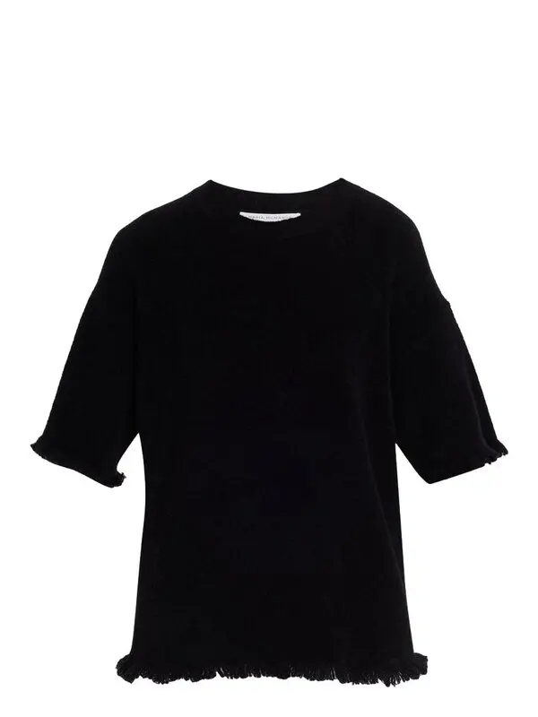 Maria Mcmanus Drop-shoulder Frayed Short-sleeve T-shirt - Black