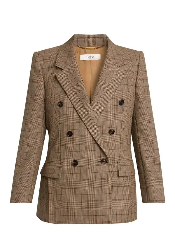Chloé Double-breasted Check Tailoring Jacket - Brown
