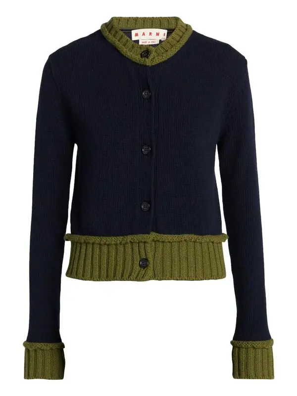 Marni Wool-blend Contrast-trim Cardigan - Midnight